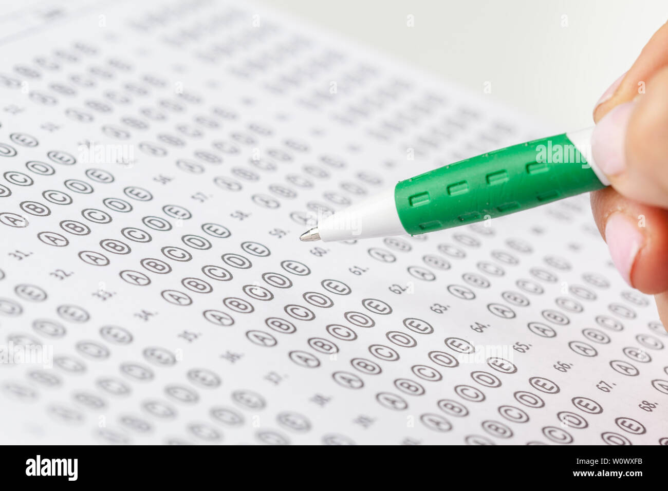 Test score sheet with answers Stock Photo - Alamy