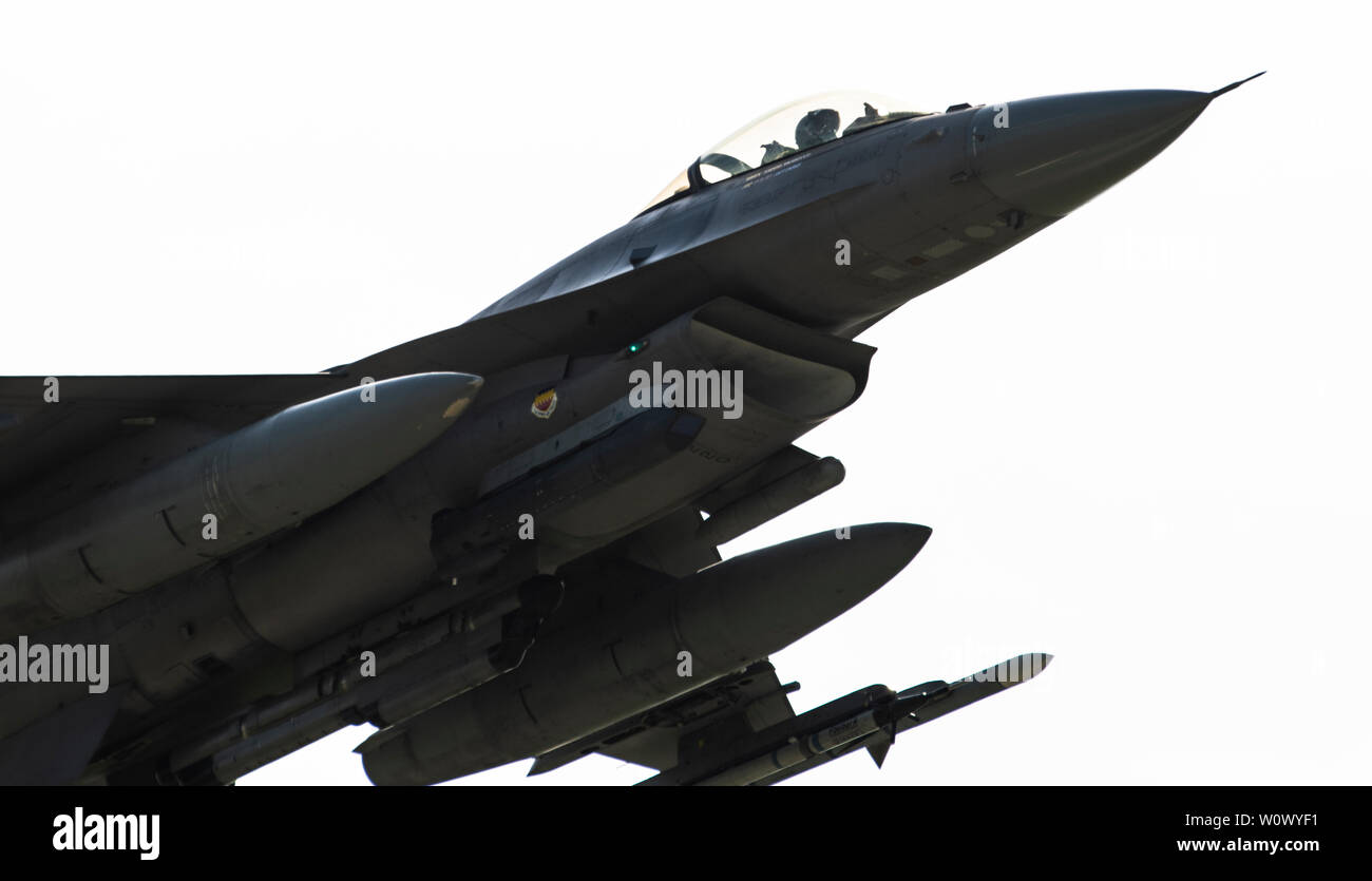 A U.S. Air Force F-16 Viper assigned to the 20th Fighter Wing takes off ...