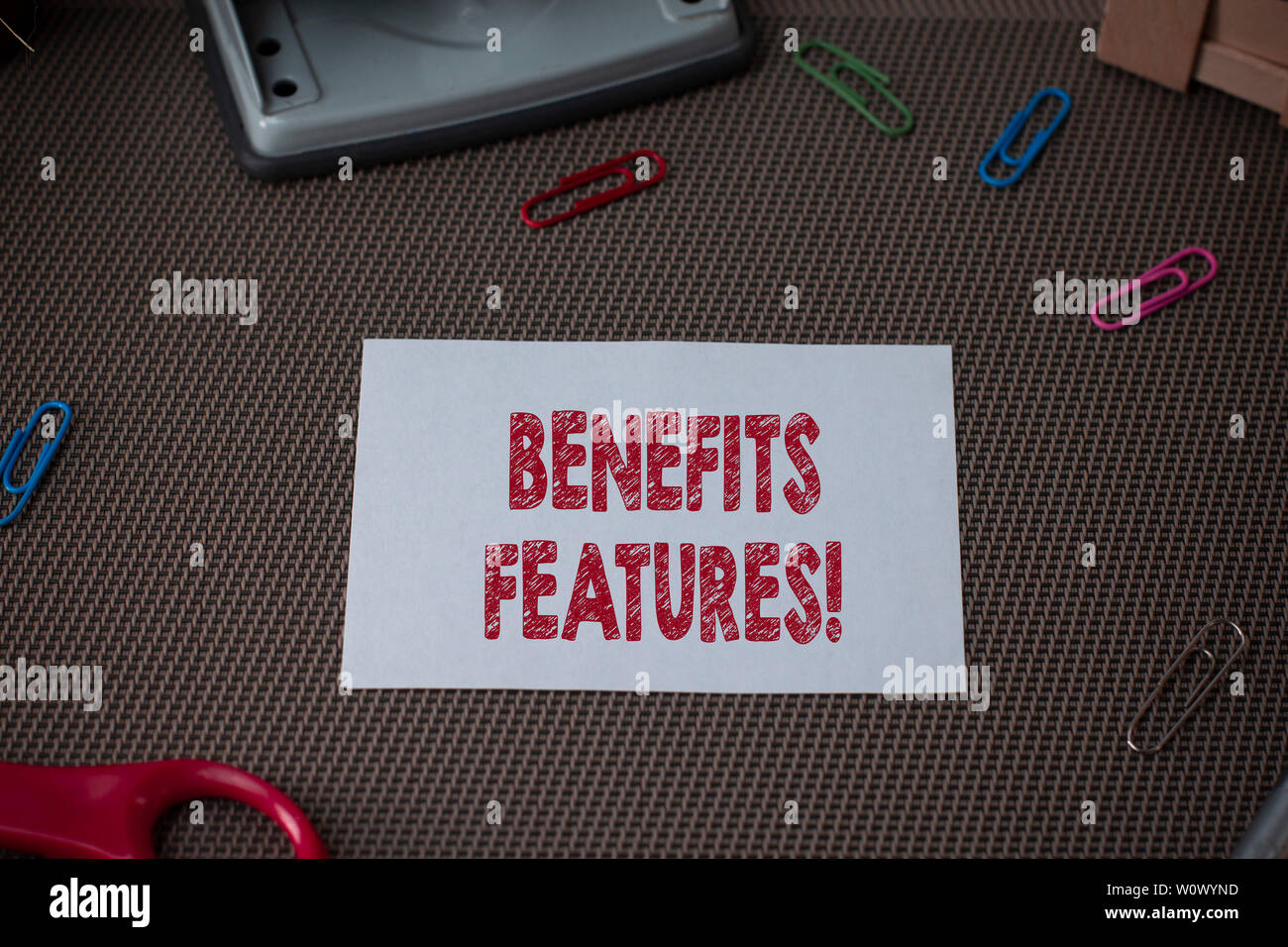 Conceptual hand writing showing Benefits Features. Concept meaning ...