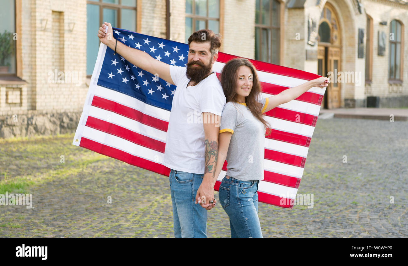 American tradition. American patriotic people. American citizens couple ...