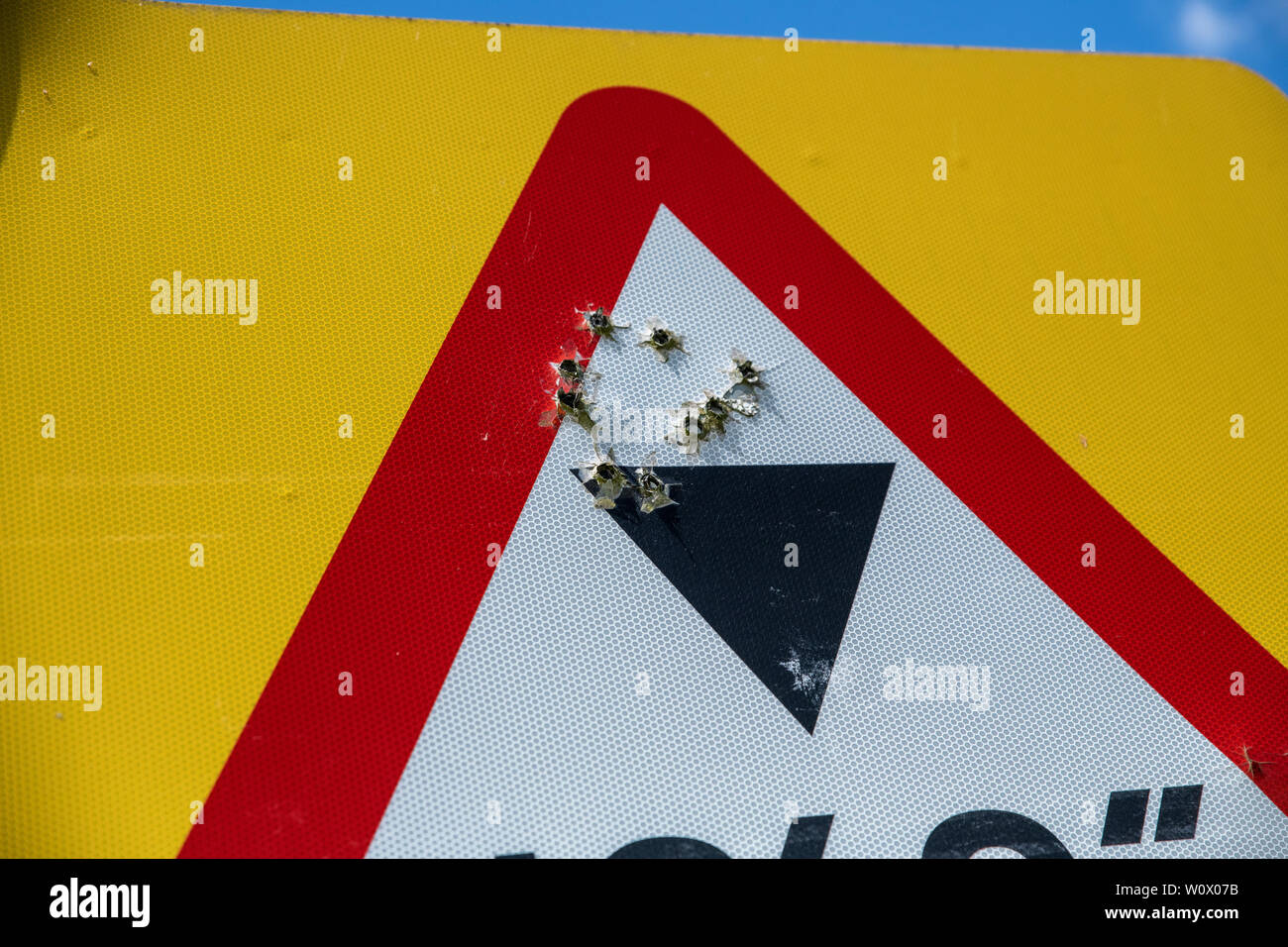 Rural crime, road signs shot and damaged by criminals/vandals. Rural ...