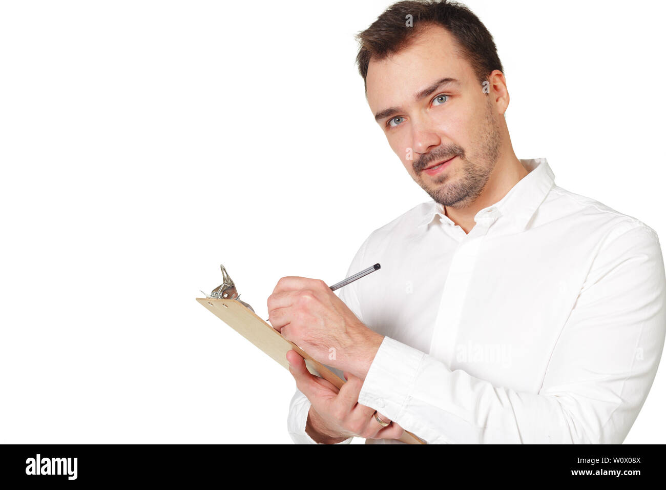 man holding clipboard Stock Photo - Alamy