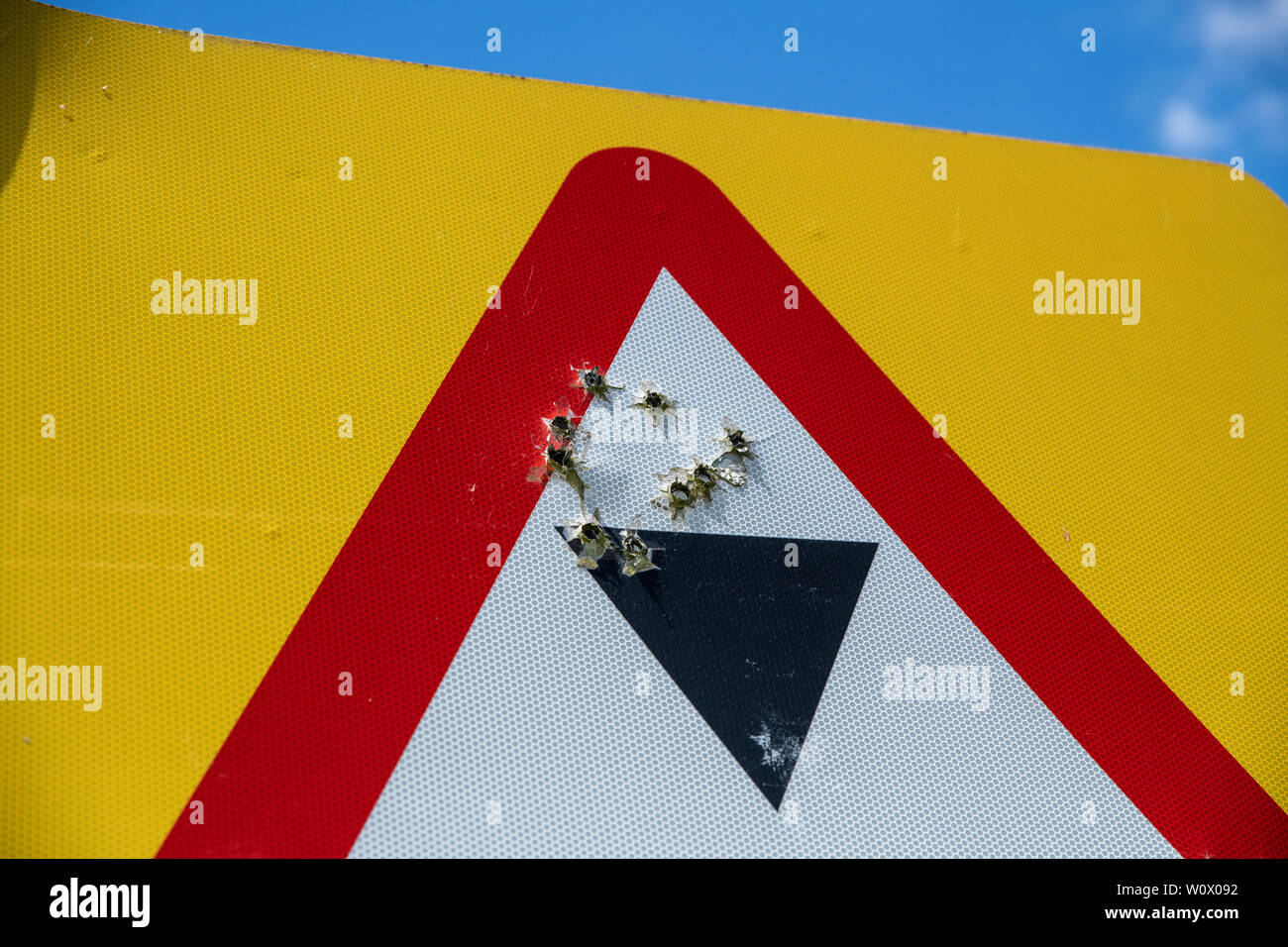 Rural crime, road signs shot and damaged by criminals/vandals. Rural ...