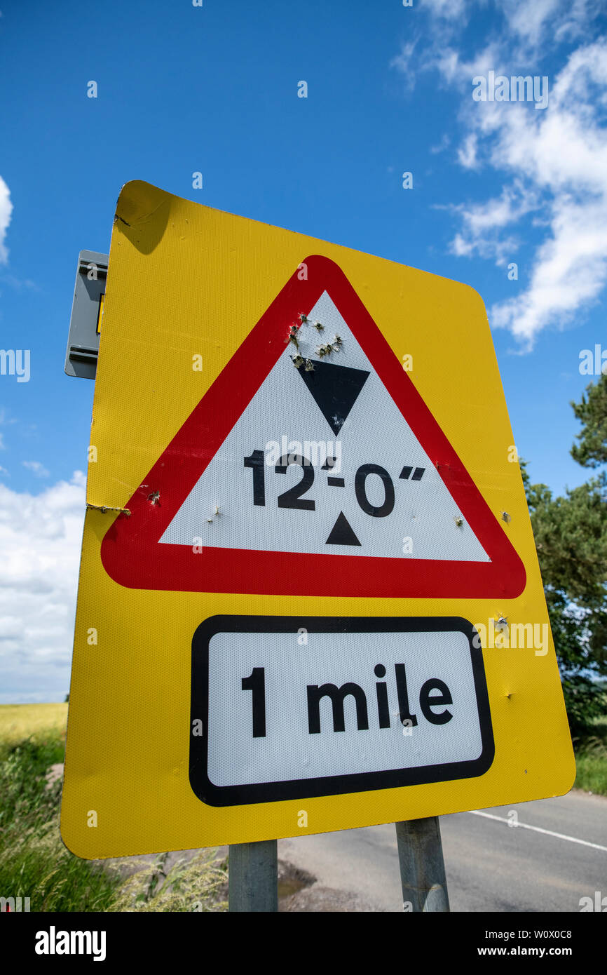 Rural crime, road signs shot and damaged by criminals/vandals. Rural ...