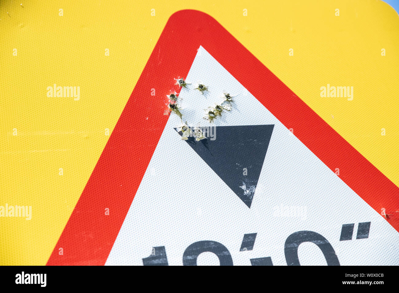 Rural crime, road signs shot and damaged by criminals/vandals. Rural ...