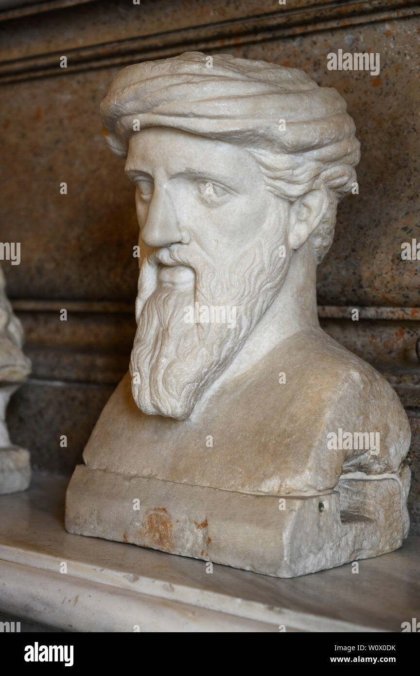 Rome. Italy. Portrait bust of ancient Greek philosopher and ...
