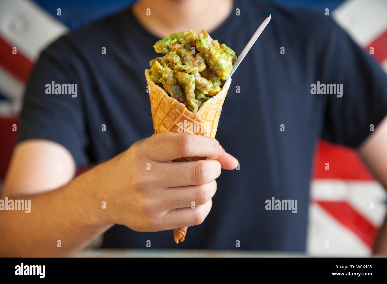 Waffle Cone with Fried Chicken Stock Photo - Alamy