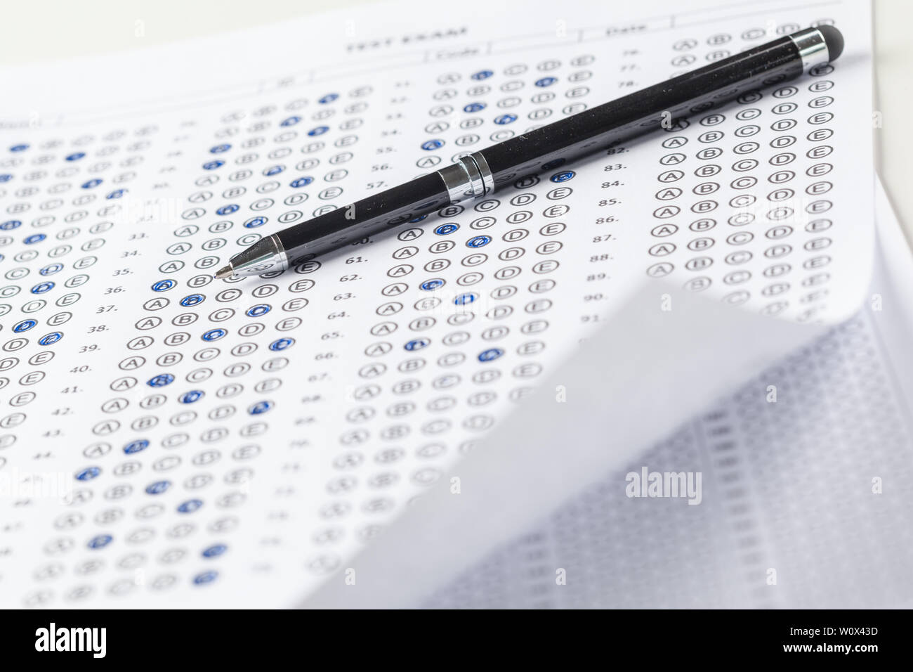 Test score sheet with answers Stock Photo - Alamy