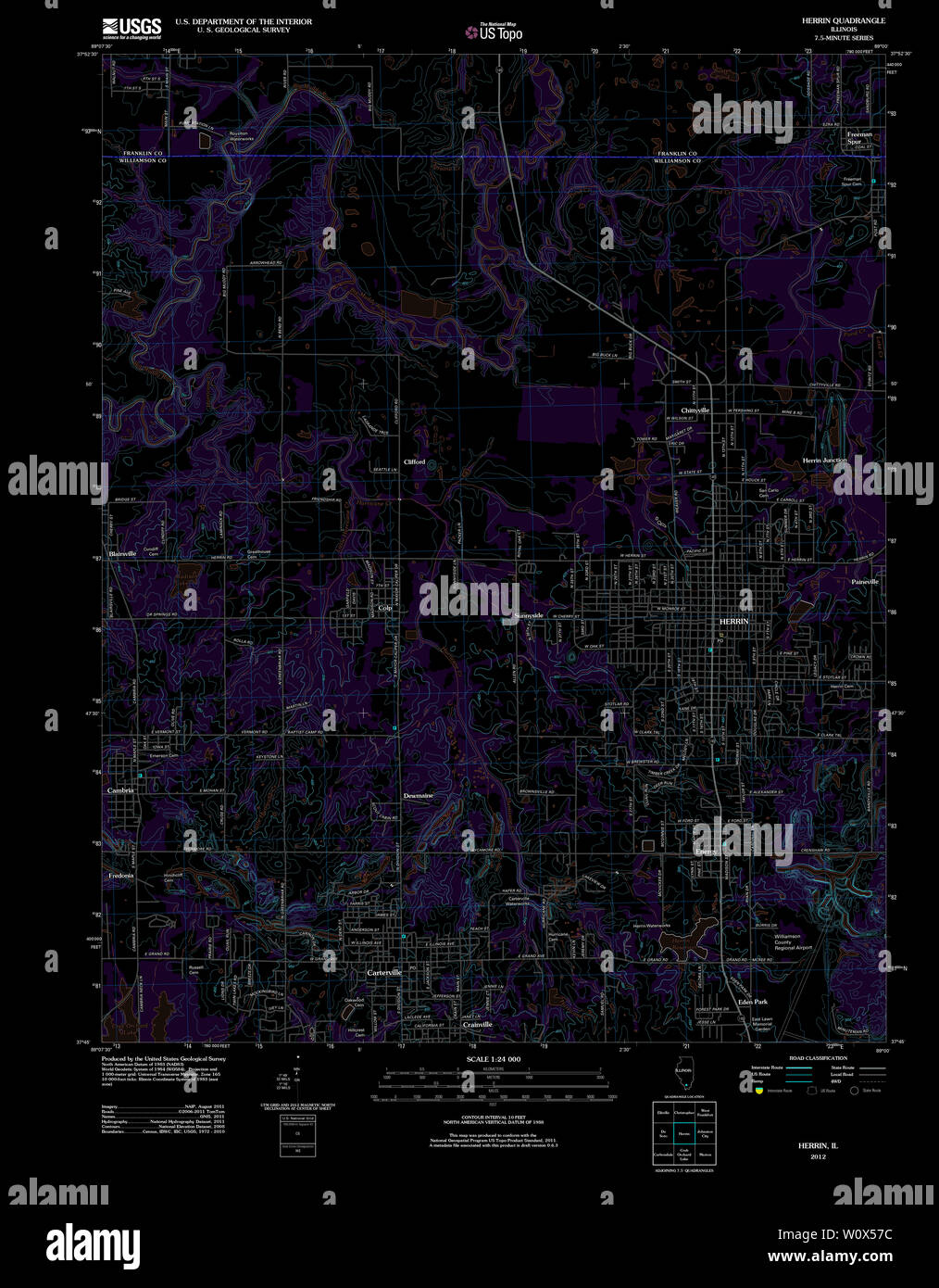 USGS TOPO Map Illinois IL Herrin 20120808 TM Inverted Restoration Stock ...