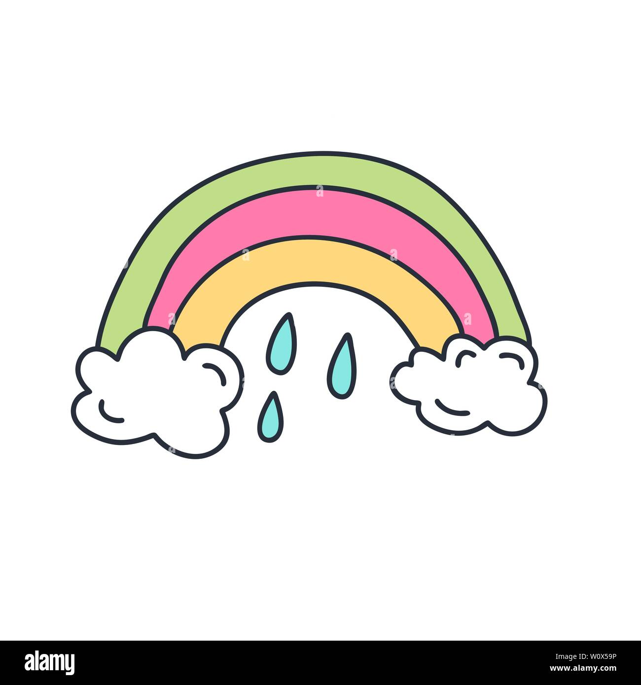 Hand Drawn Rainbow with rain drop and Clouds. Funny greetings for ...