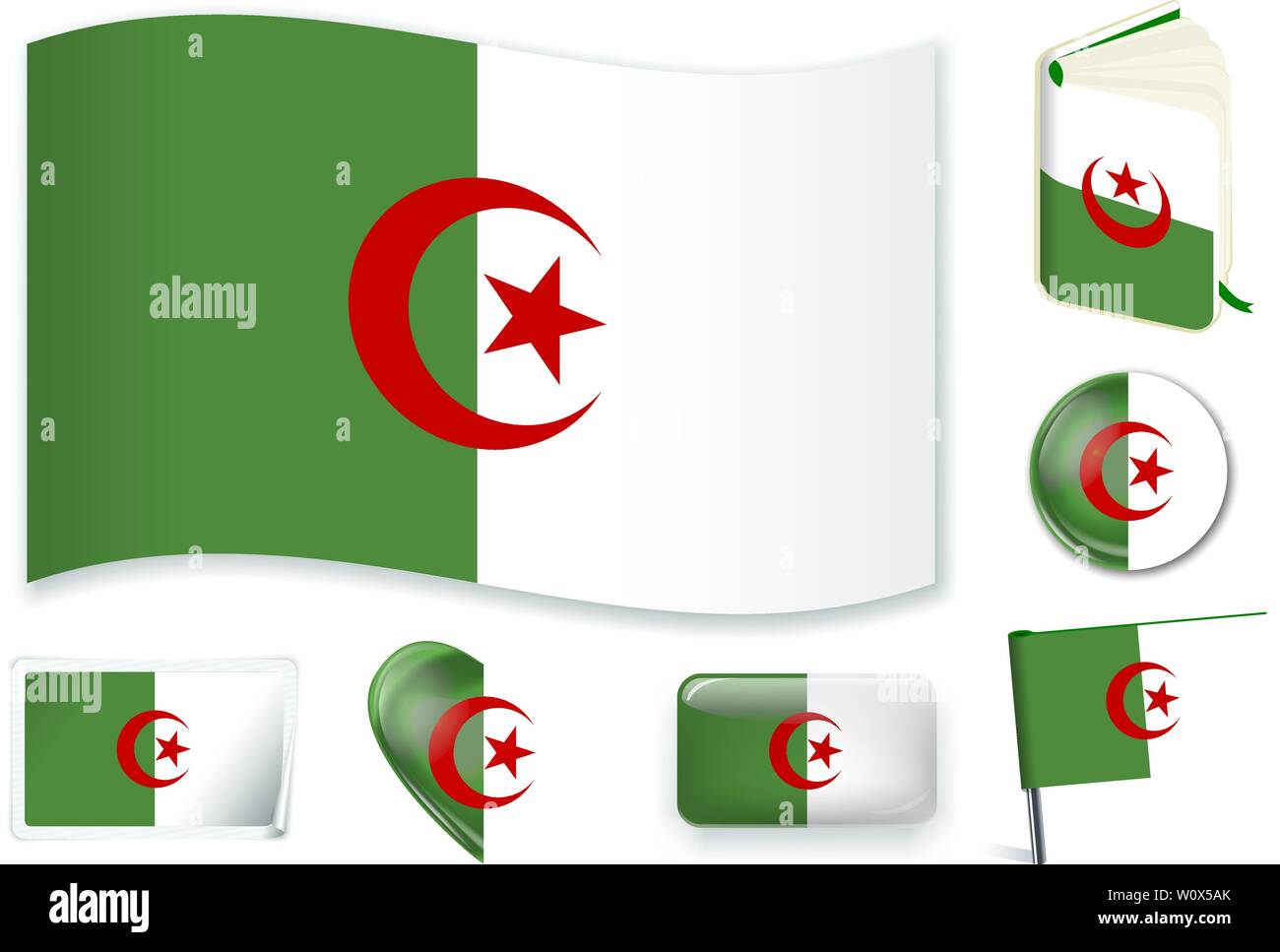 Algerian national flag. Vector illustration. 3 layers. Shadows, flat ...