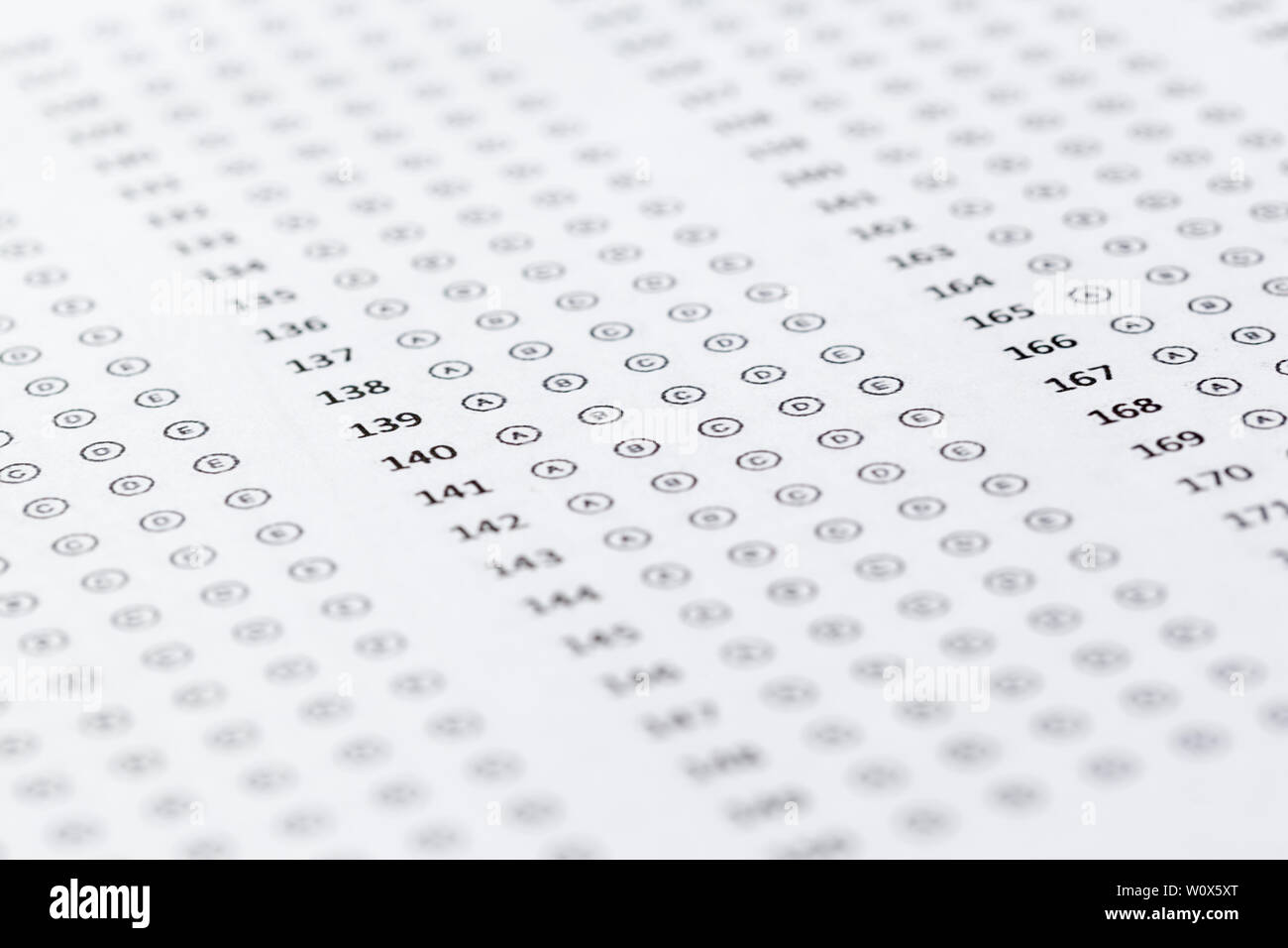 Test score sheet with answers Stock Photo - Alamy