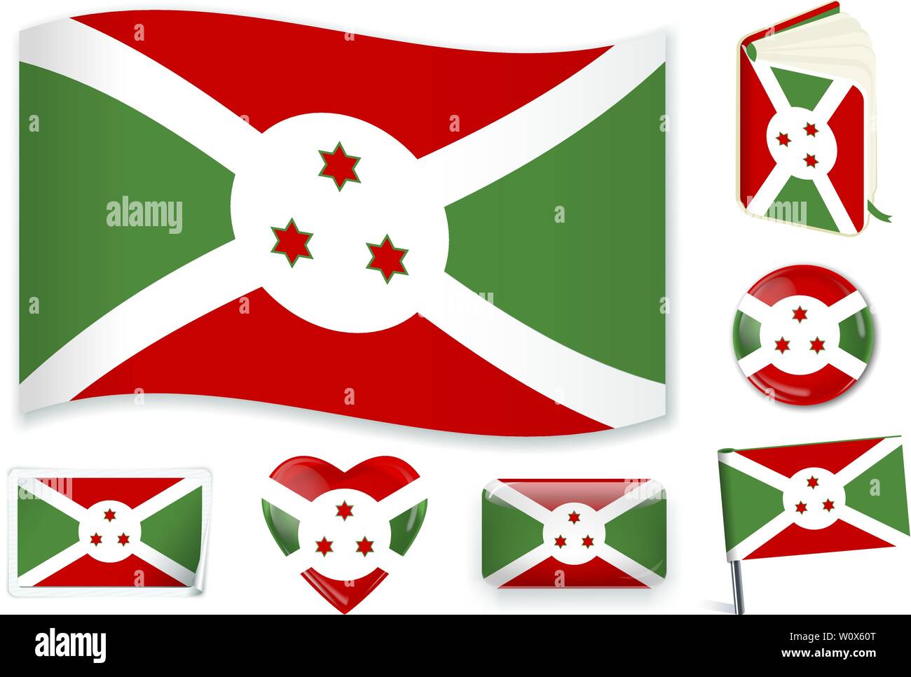 Burundi National Flag Vector Illustration 3 Layers Shadows Flat