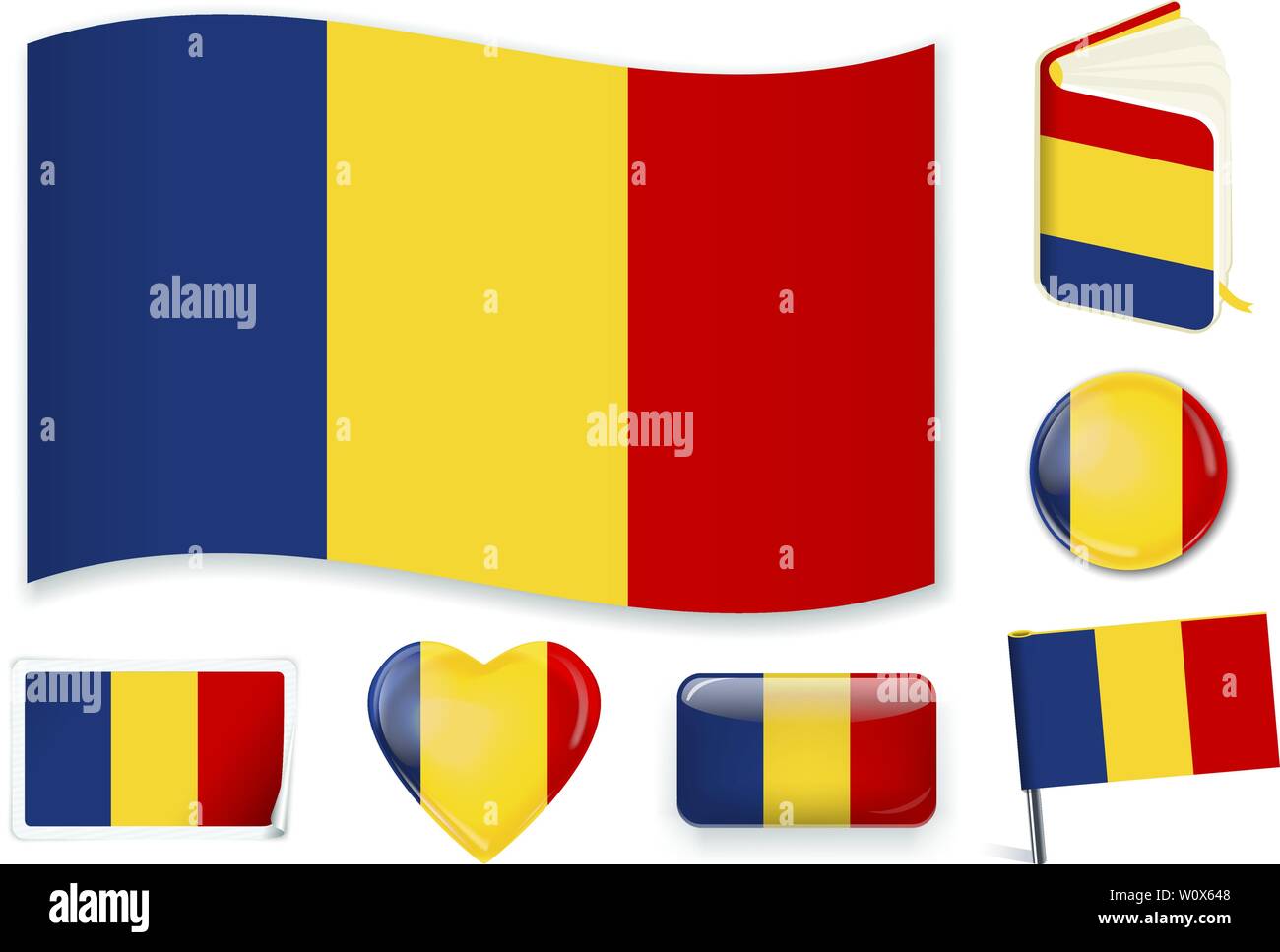 Chad national flag. Vector illustration. 3 layers. Shadows, flat flag ...
