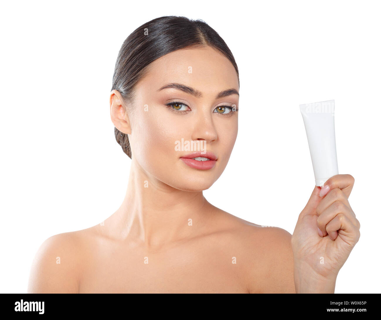 Model presenting beauty product Stock Photo - Alamy