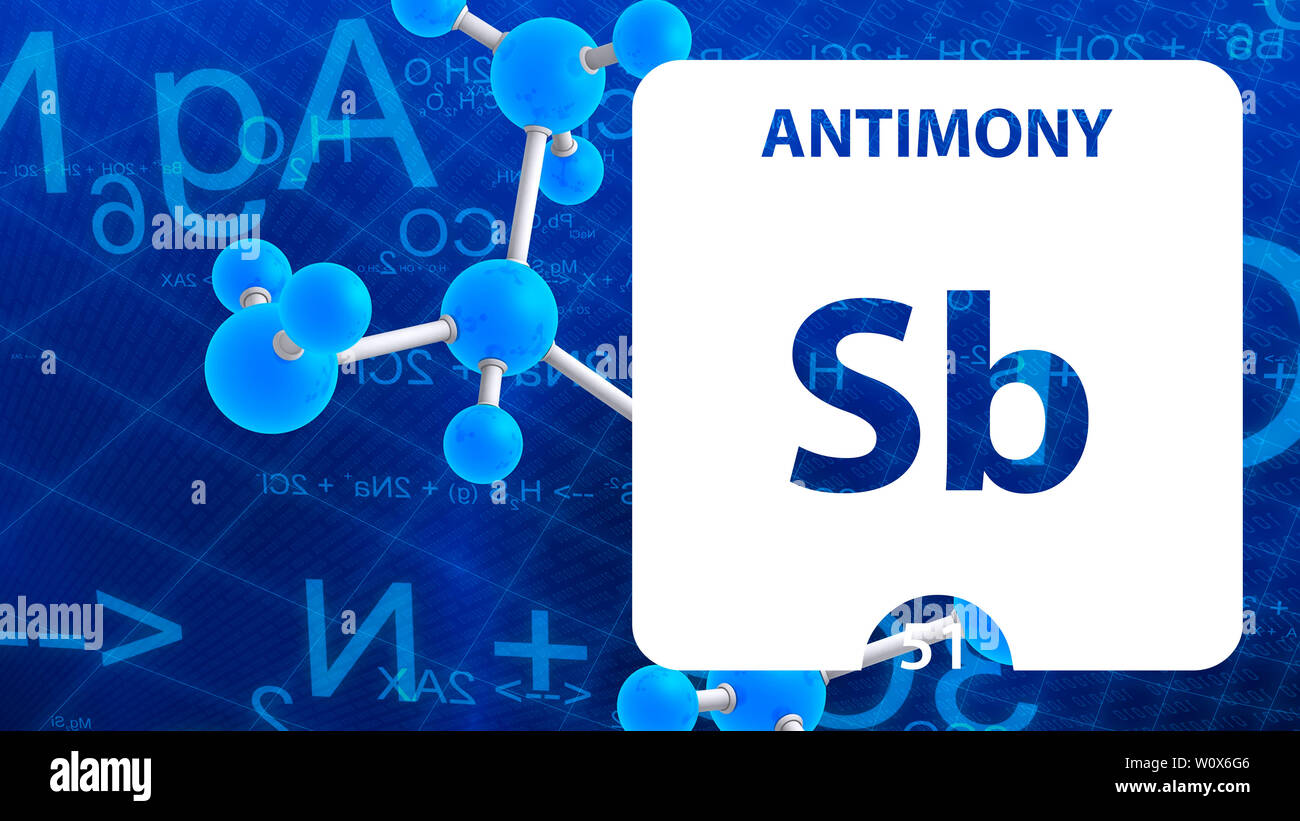 Antimony Sb, chemical element sign. 3D rendering isolated on white ...