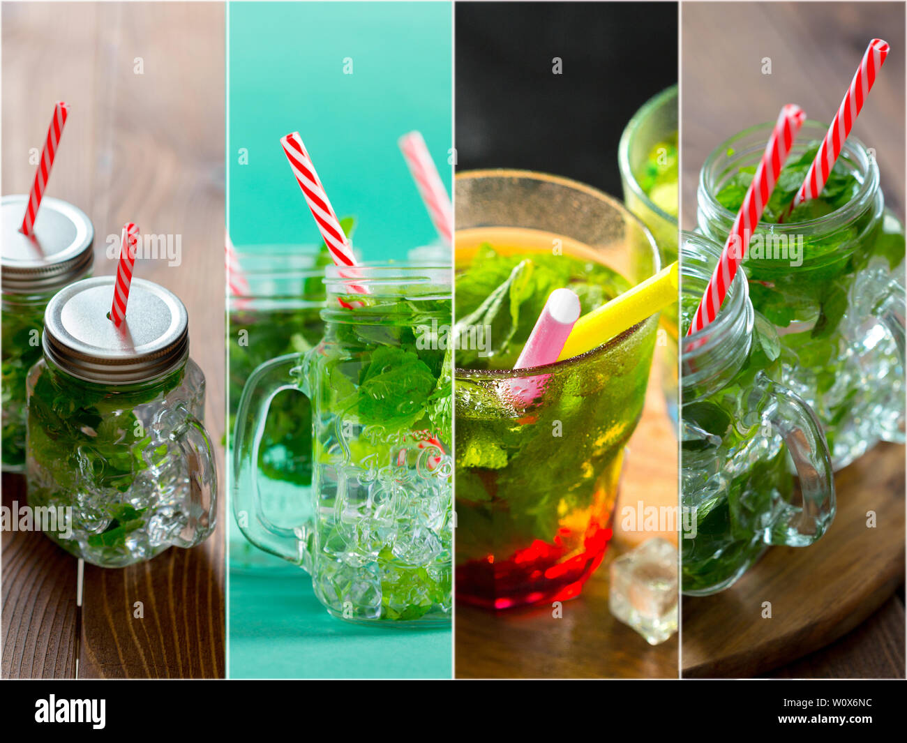 Refreshing beverages collage of different colorful drinks Stock Photo ...