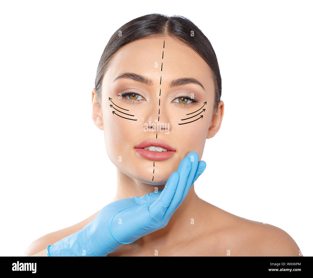 woman with dotted lines on face, cosmetology Stock Photo - Alamy