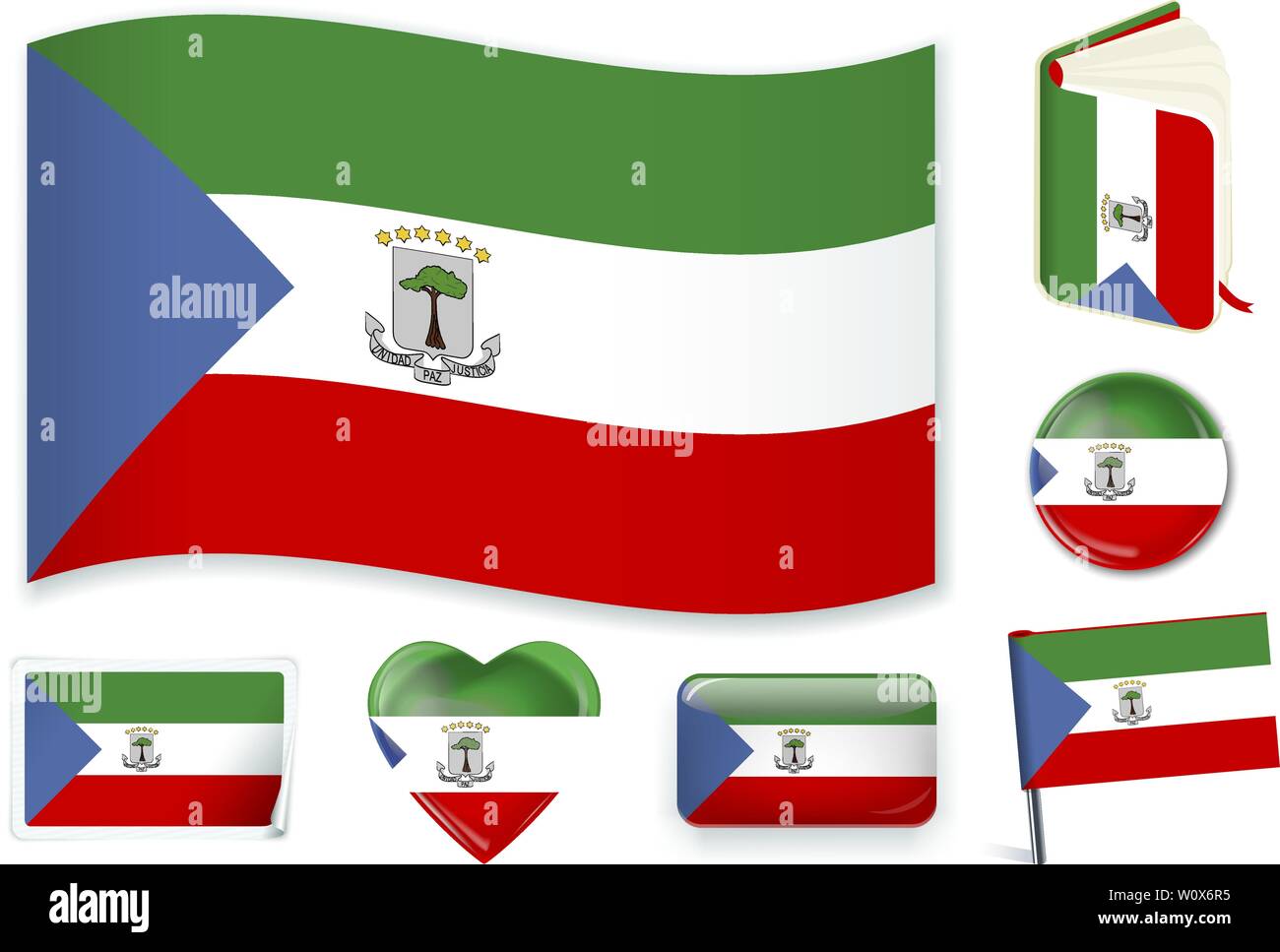 Equatorial Guinea national flag. Vector illustration. 3 layers. Shadows, flat flag, lights and ...