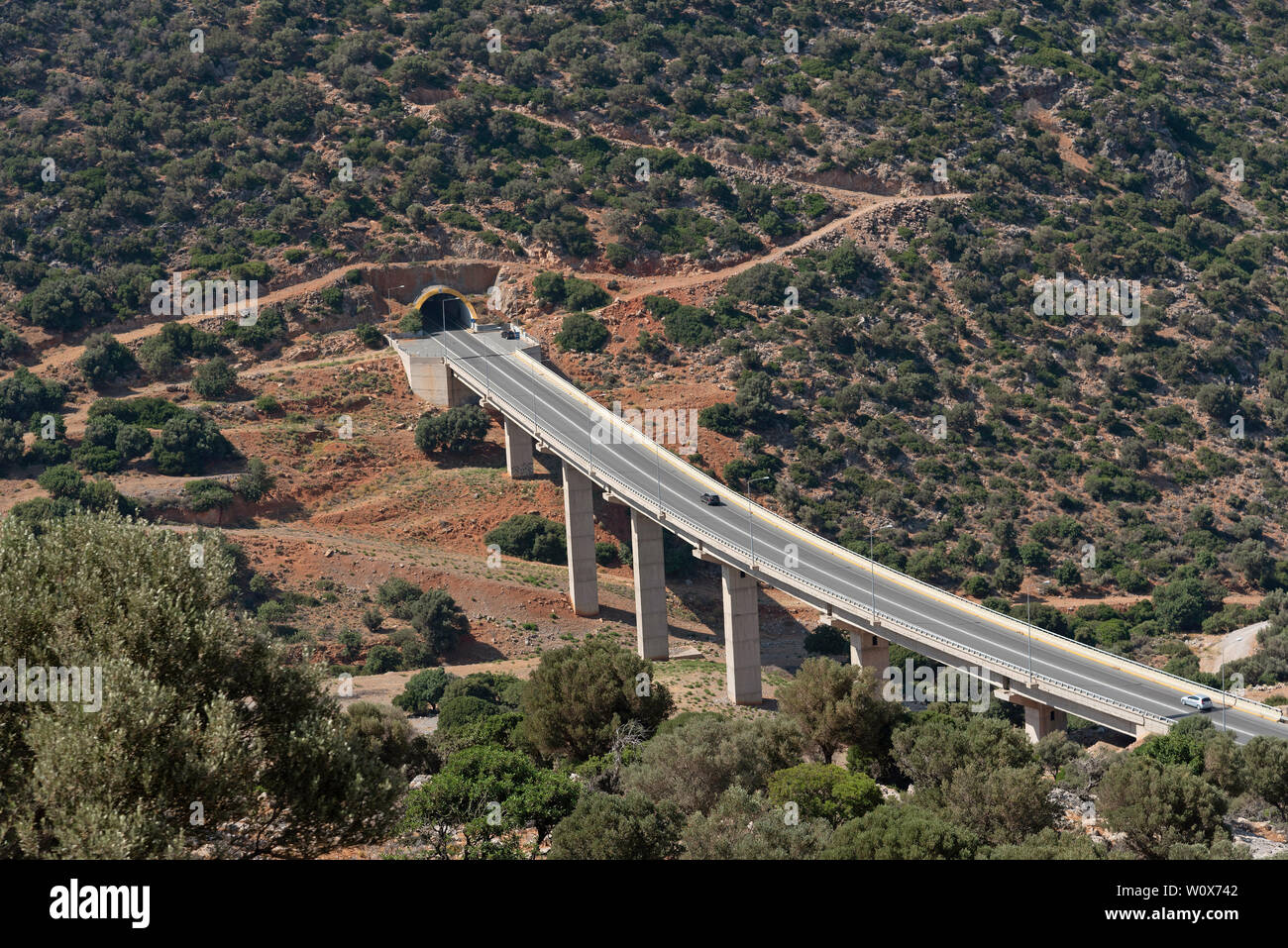 Crete, Greece, June 2019. An overview of the E75 Highway between Malia ...