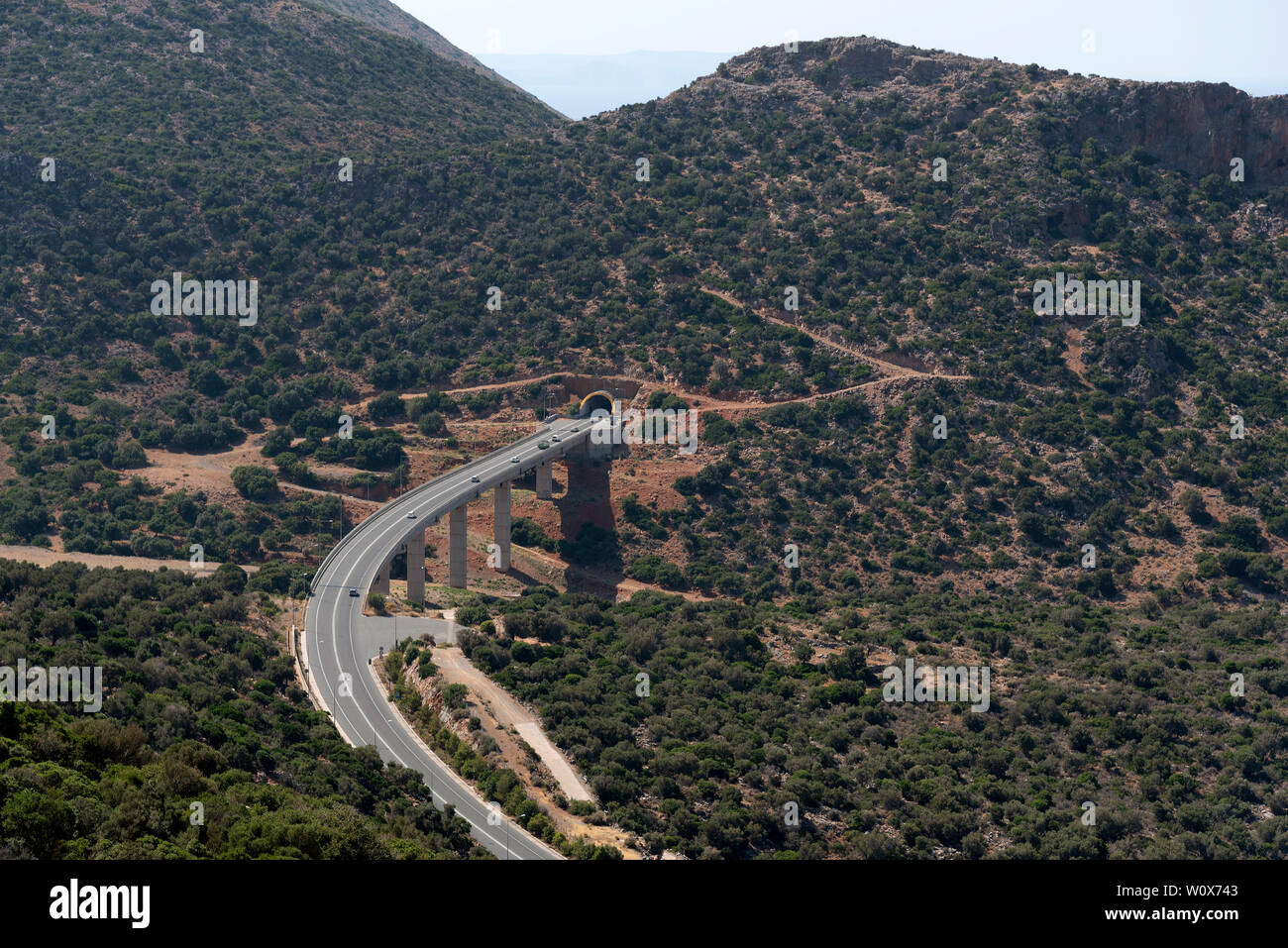 Crete, Greece, June 2019. An overview of the E75 Highway between Malia ...