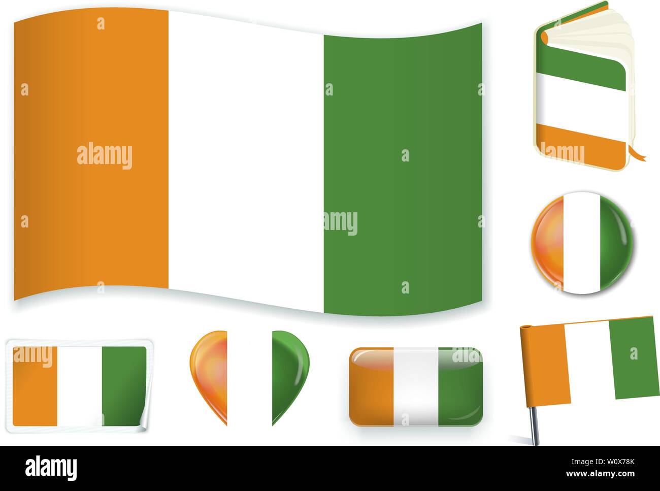 Ivory Coast national flag. Vector illustration. 3 layers. Shadows, flat ...
