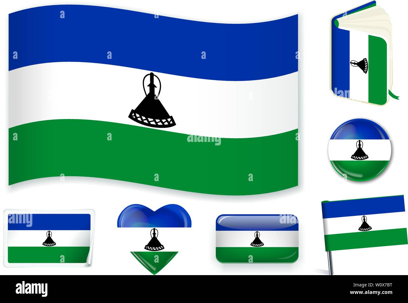 Lesotho national flag. Vector illustration. 3 layers. Shadows, flat ...