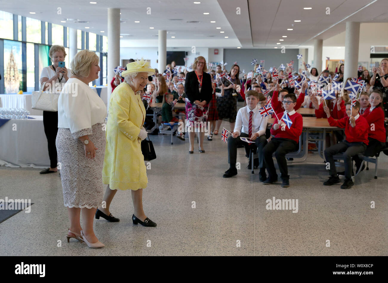 Queen Elizabeth II during a visit to Greenfaulds High School in the ...