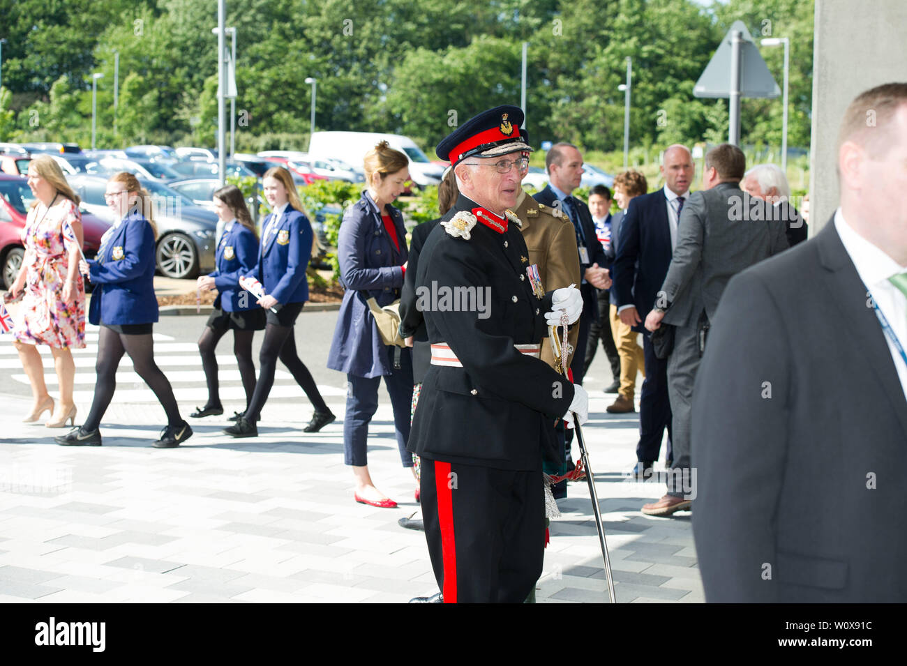 Cumbernauld, UK. 28 June 2019. Pictured: The Queens Guard. On arrival ...