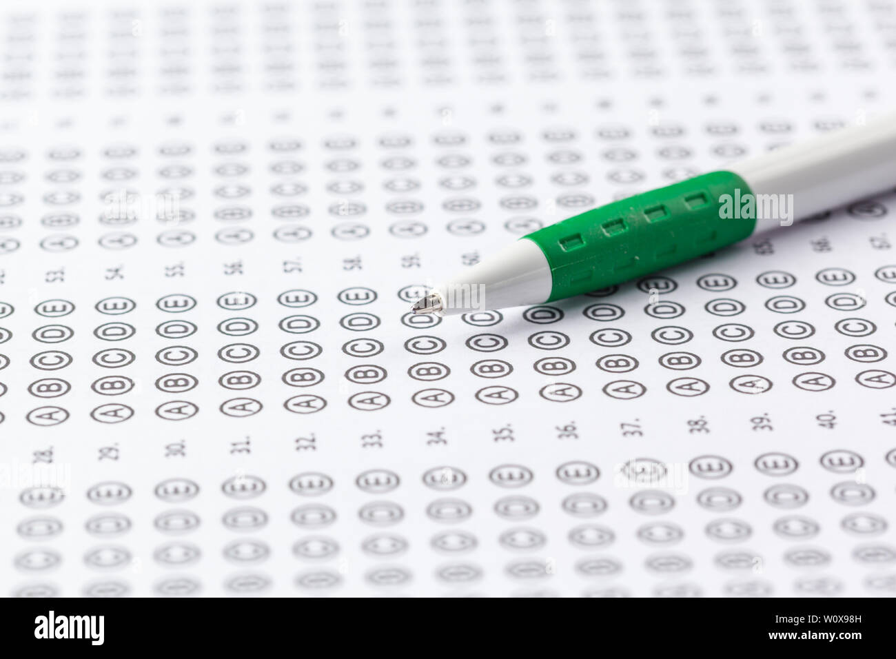 Test score sheet with answers Stock Photo - Alamy