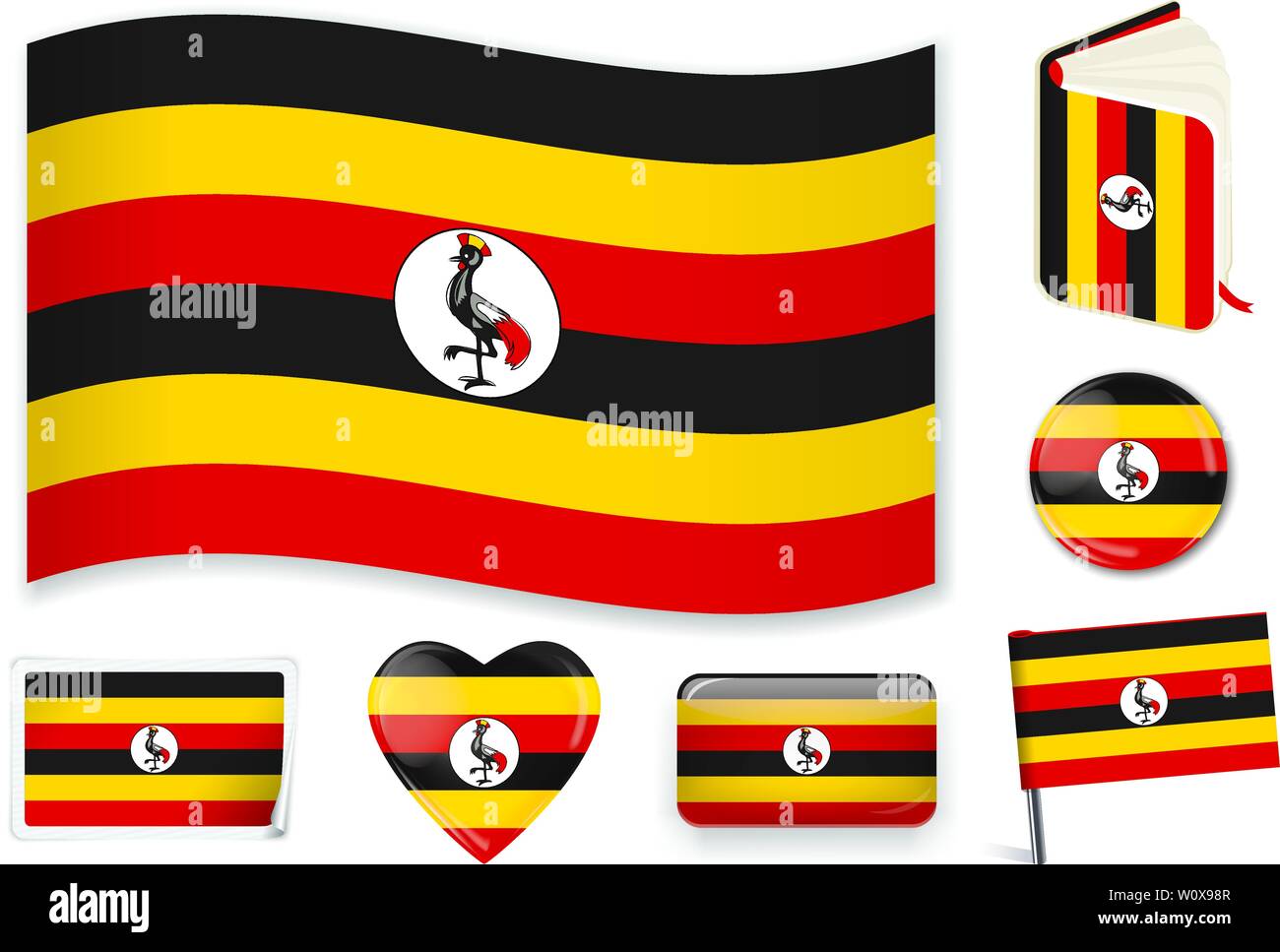 Ugandan national flag. Vector illustration. 3 layers. Shadows, flat ...