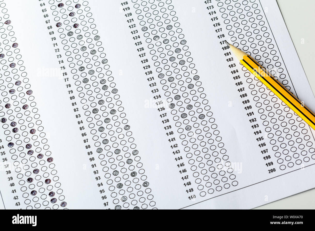 Test score sheet with answers Stock Photo - Alamy