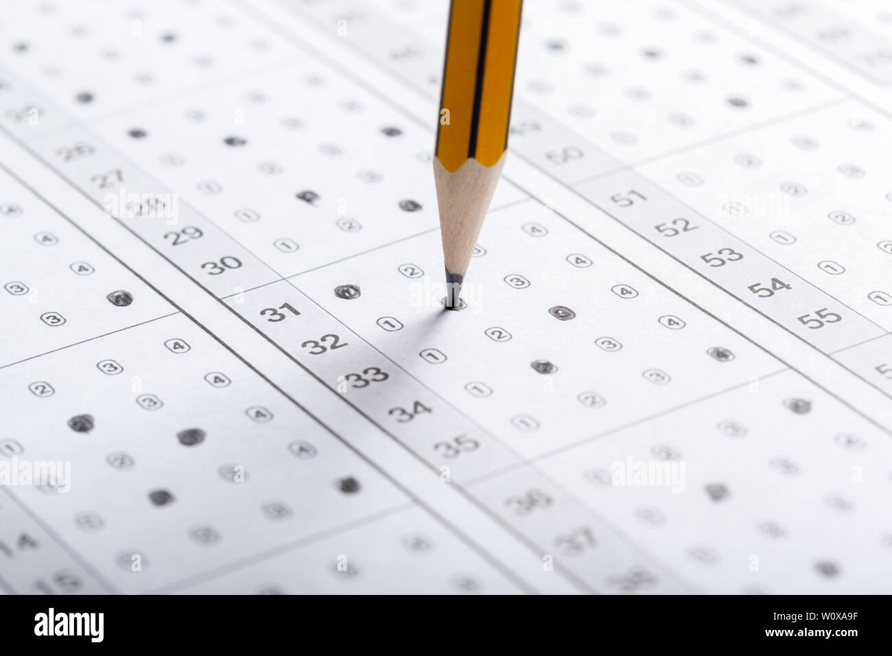 Test score sheet with answers Stock Photo - Alamy