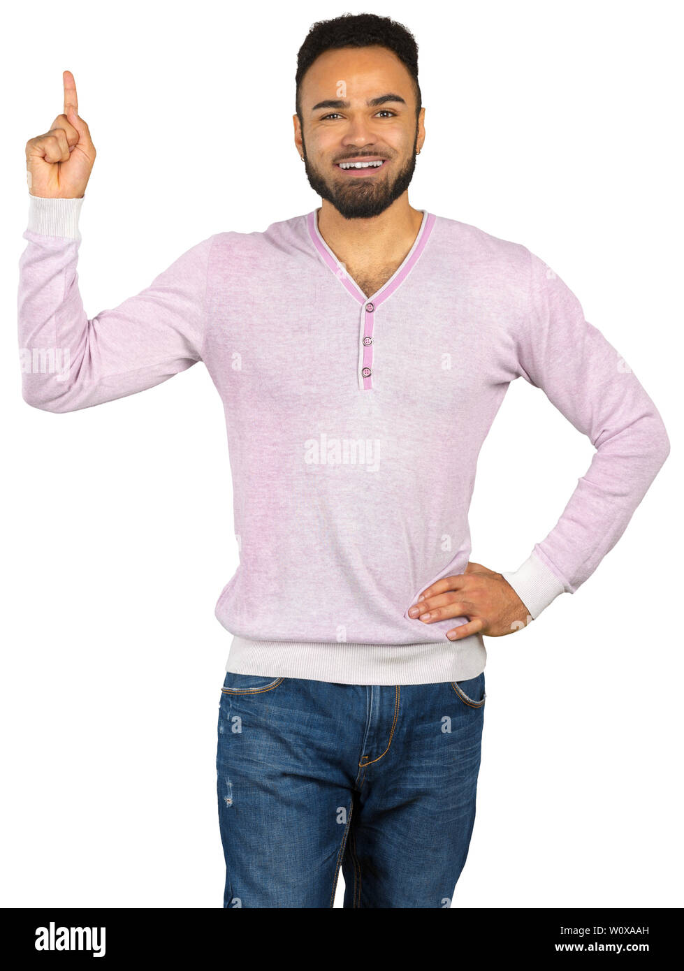 Black man businessman making presentation isolated on white background ...