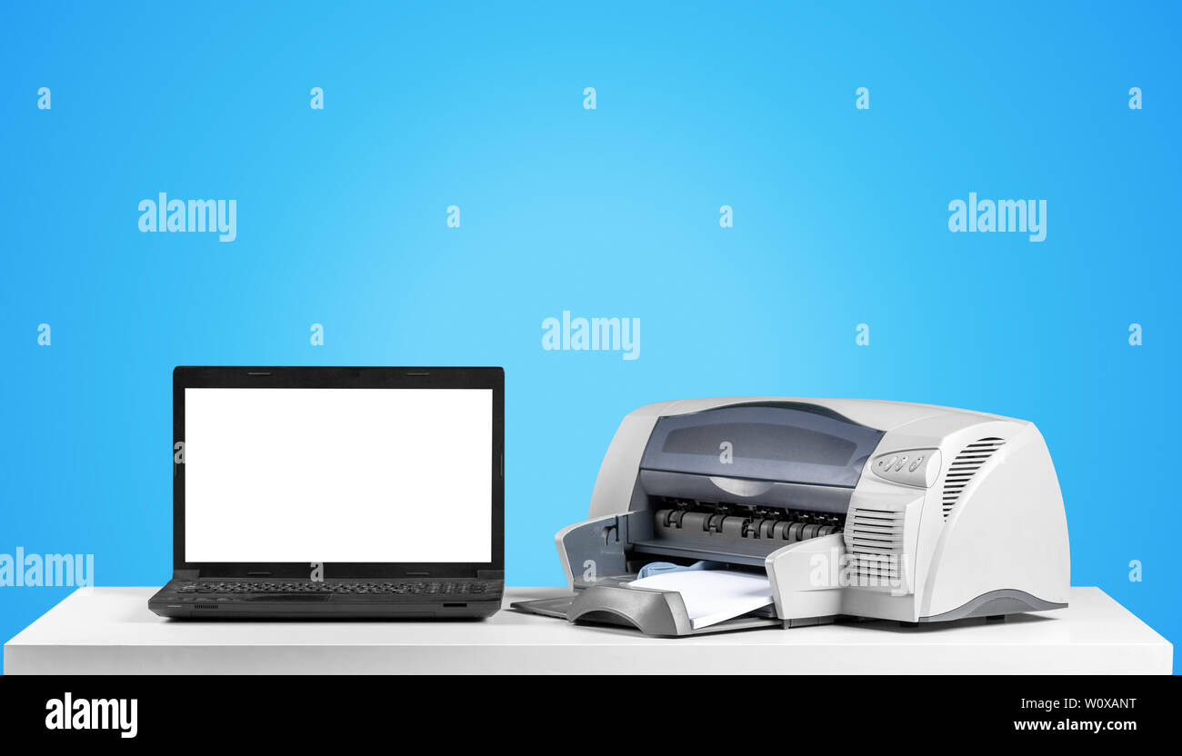 Printer copier machine on a bright colored background Stock Photo - Alamy
