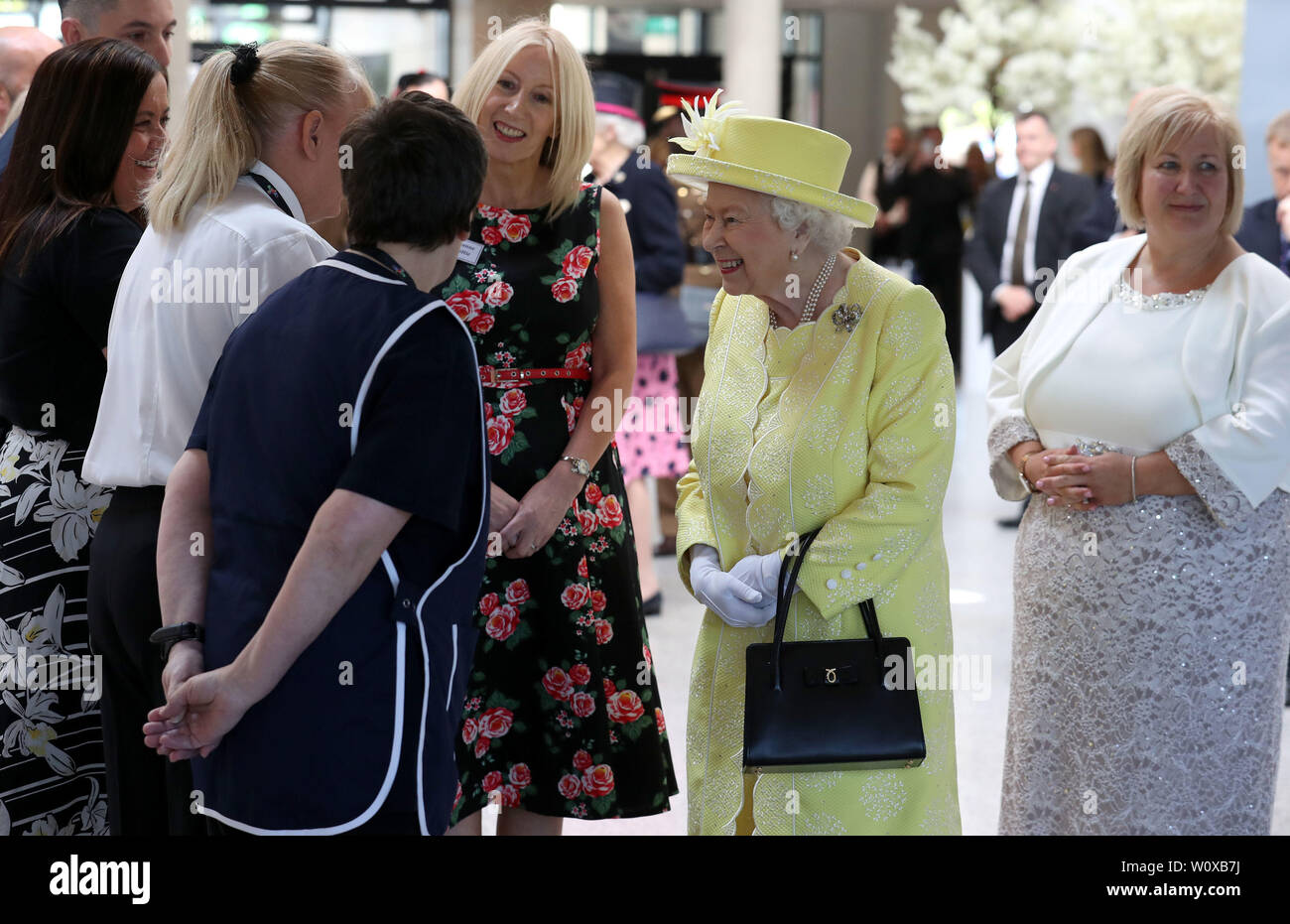 Queen Elizabeth II during a visit to Greenfaulds High School in the ...