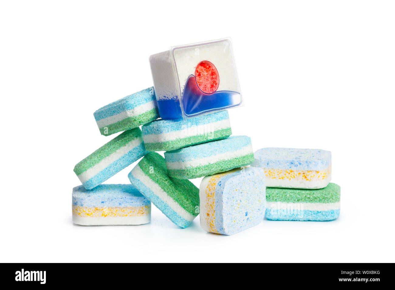Dishwasher tablets on a white background Stock Photo - Alamy