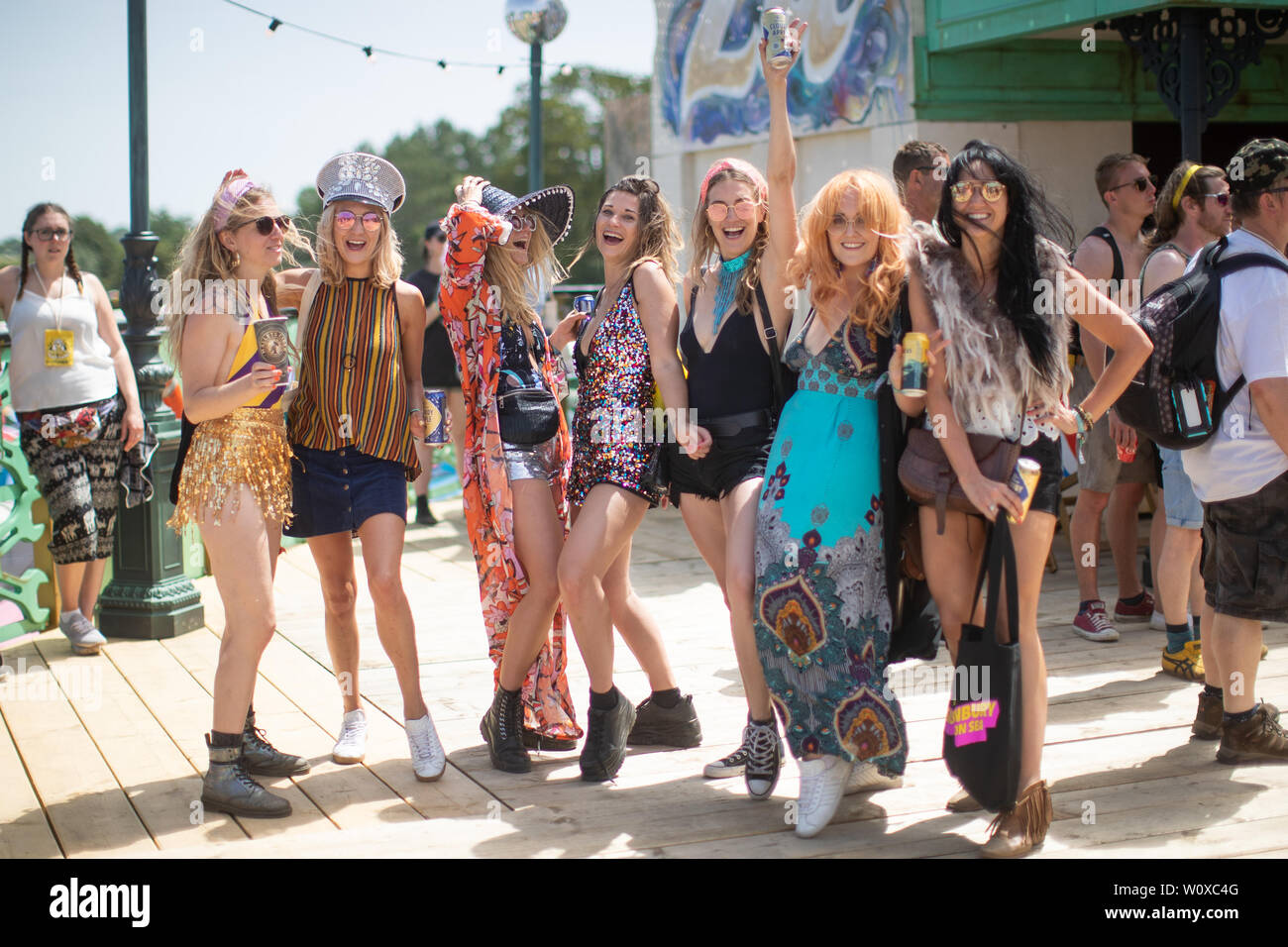 A group of girls at the Glastonbury by the Sea attraction on the third ...