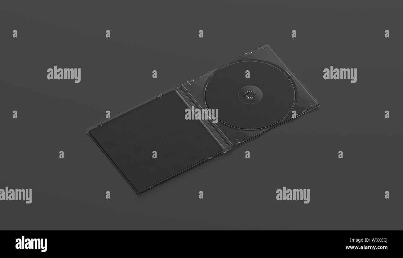 Blank black compact disk case mock up opened, side view, isolated, 3d ...