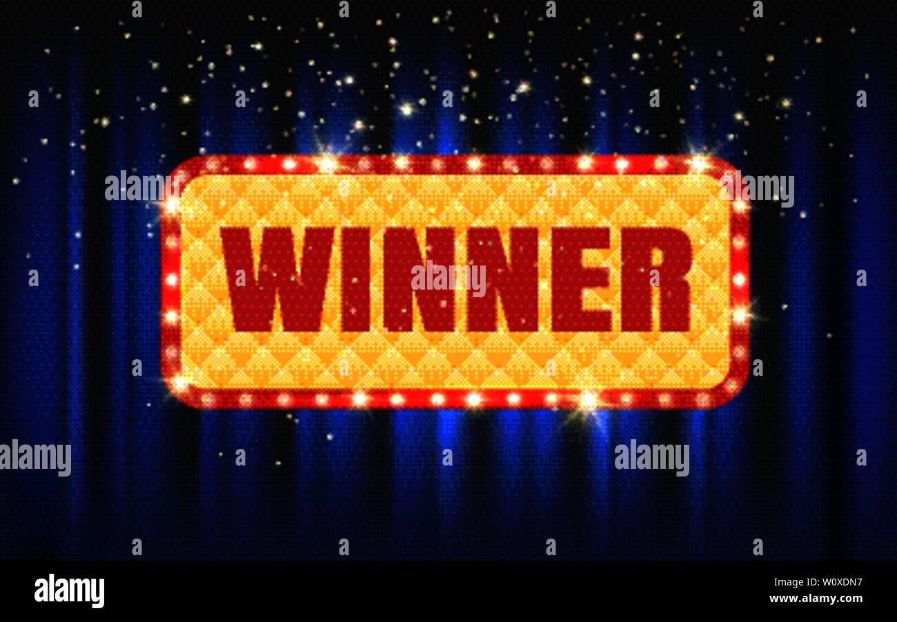 Winner frame label with falling confetti. Light Bulb Frame on Blue ...