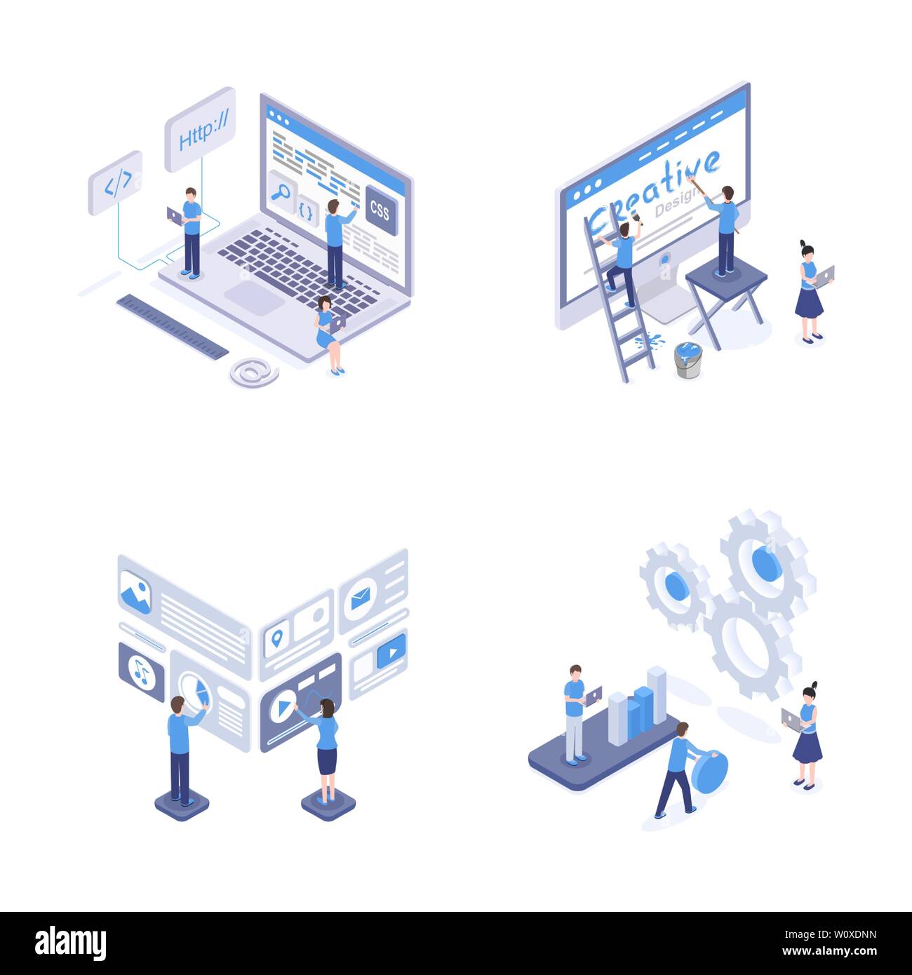 Programming And Coding Isometric Illustrations Set Software Optimization Web Designers