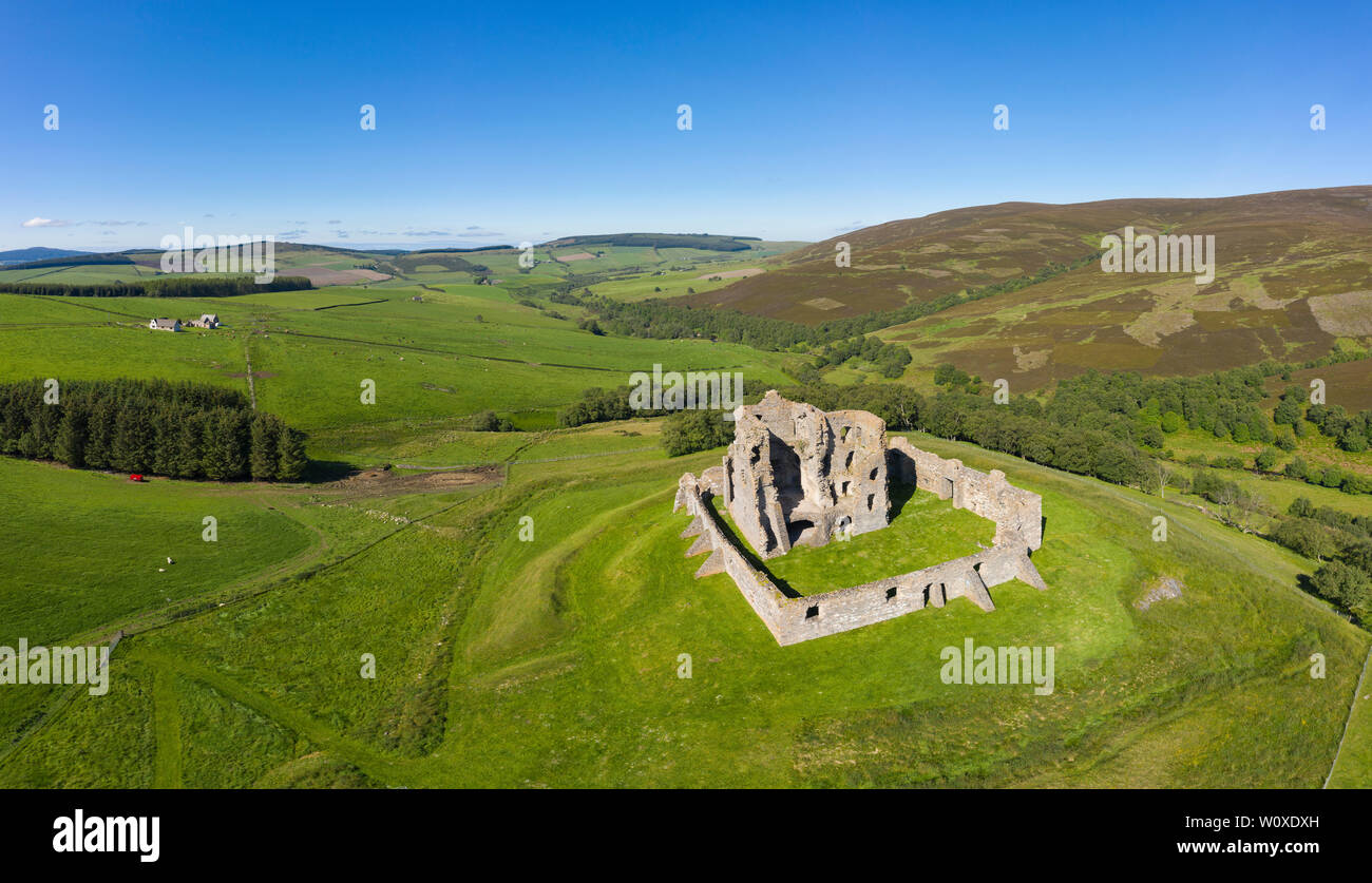Aerial view of Auchindoun Castle near Dufftown in Banffshire, Scotland ...
