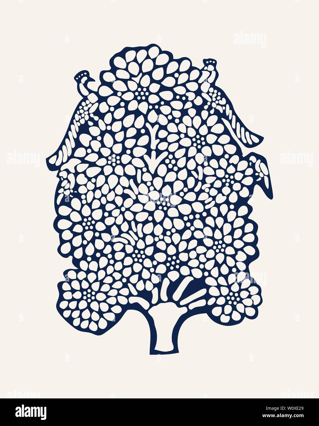 Indigo dye wood block printed floral composition. Traditional ethnic ...