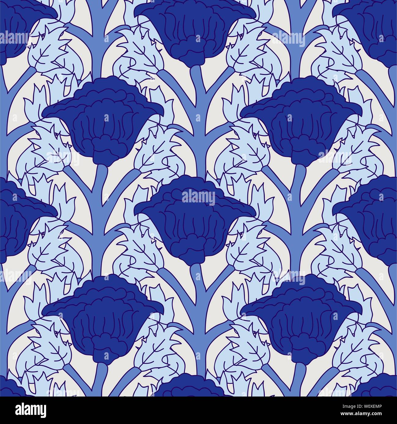 Woodblock printed indigo dye all over seamless ethnic floral all over ...