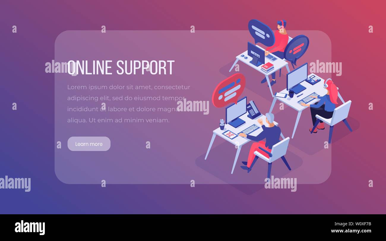 Online support center isometric landing page. Customer service ...