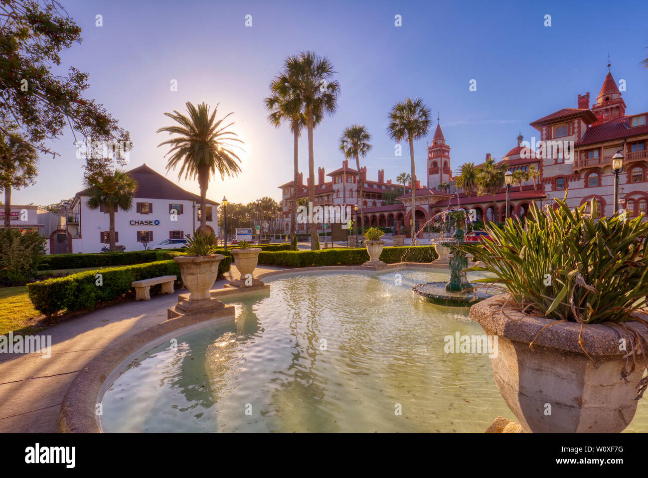 Reflecting pool in front of The Alcazar Hotel on the National Register ...