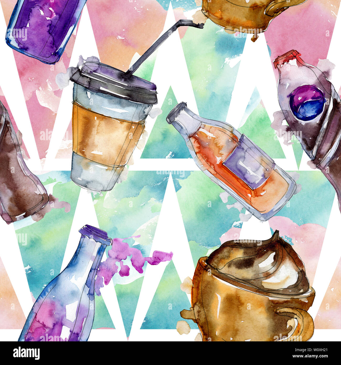 Fresh and cold soft drinks. Watercolor background illustration set ...