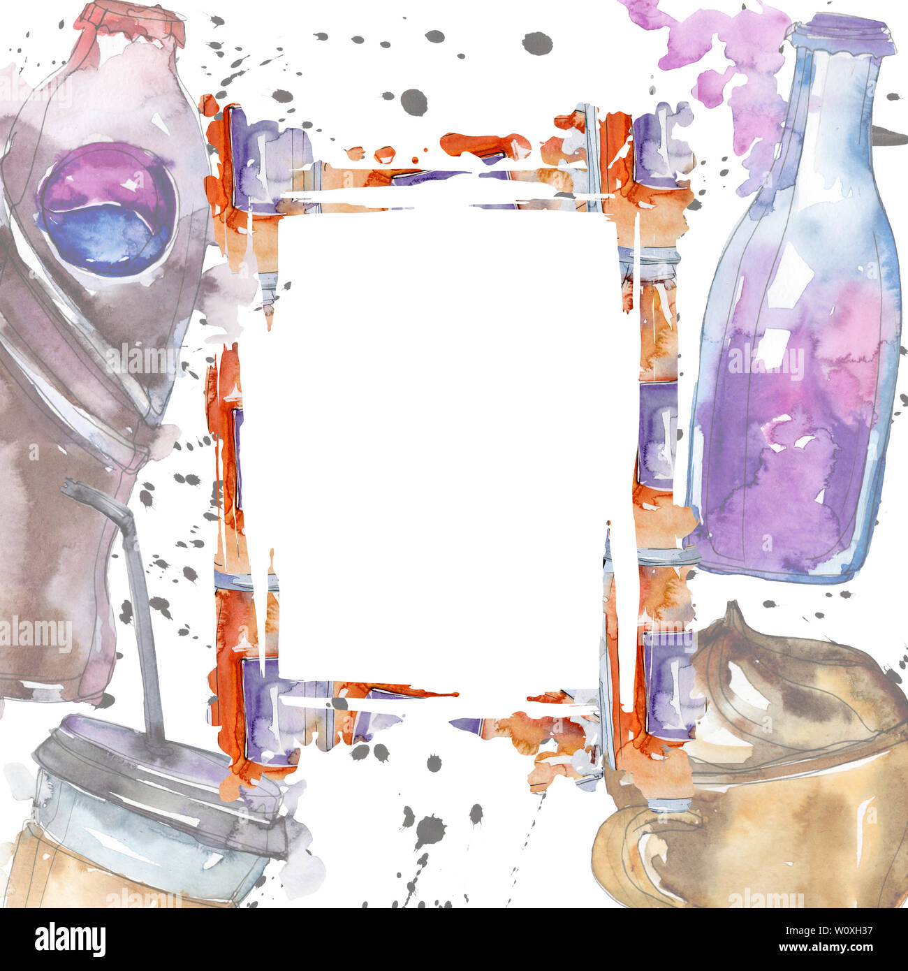 Fresh and cold soft drinks. Watercolor background illustration set ...