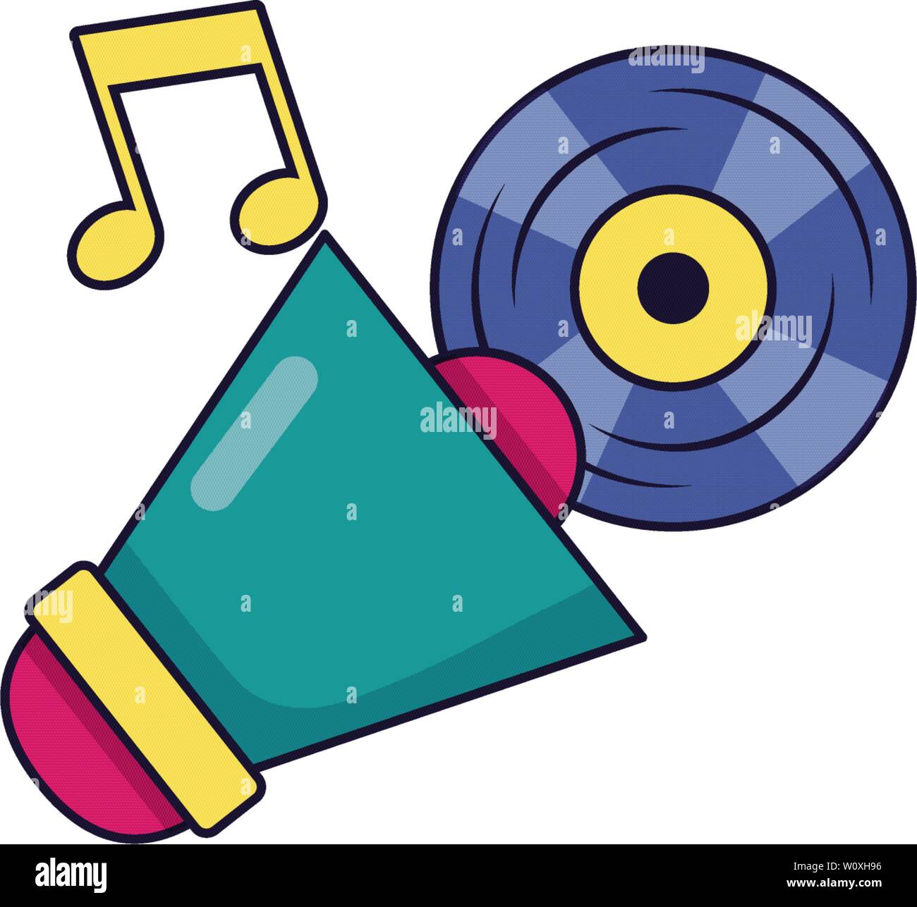 megaphone and vinyl music festival on white background Stock Vector ...