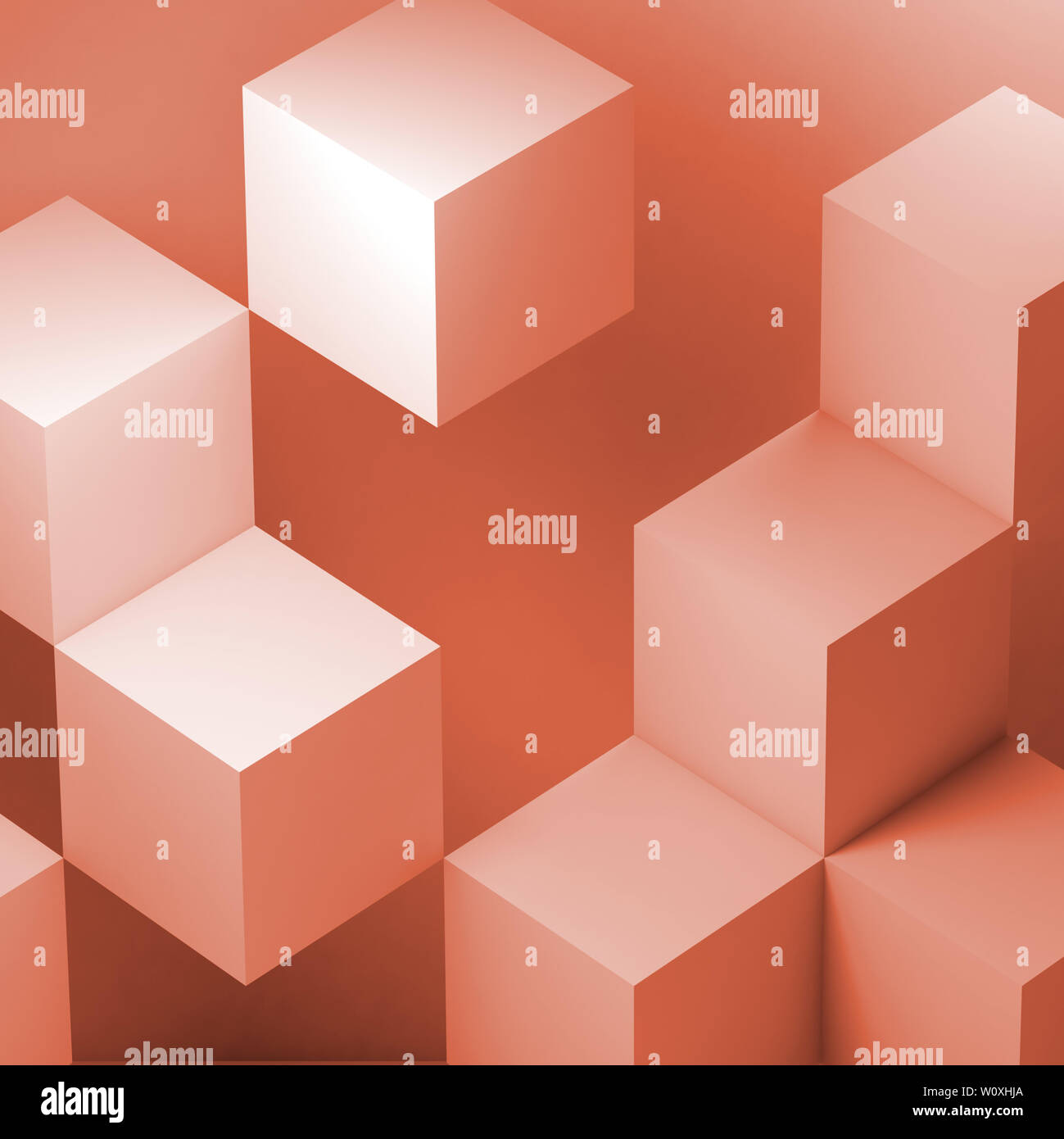 Geometric cubes installation, abstract red toned digital background. 3d ...
